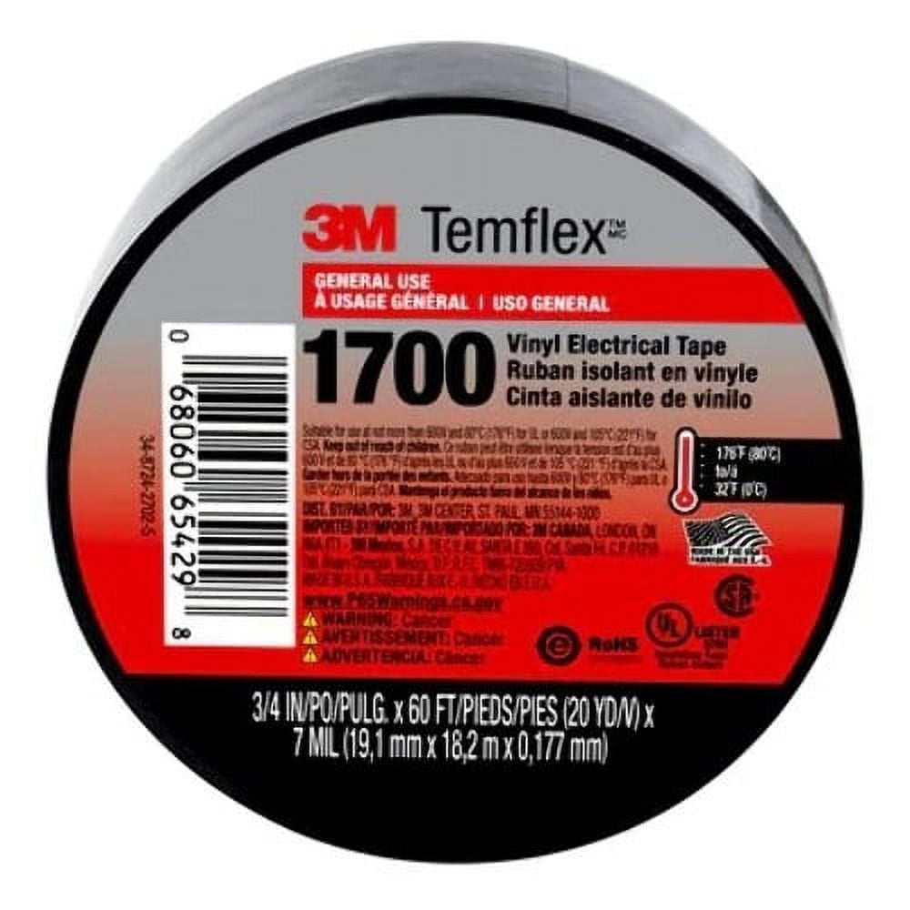 3M Temflex 3/4 in. W X 60 ft. L Black Vinyl Electrical Tape - Walmart.com