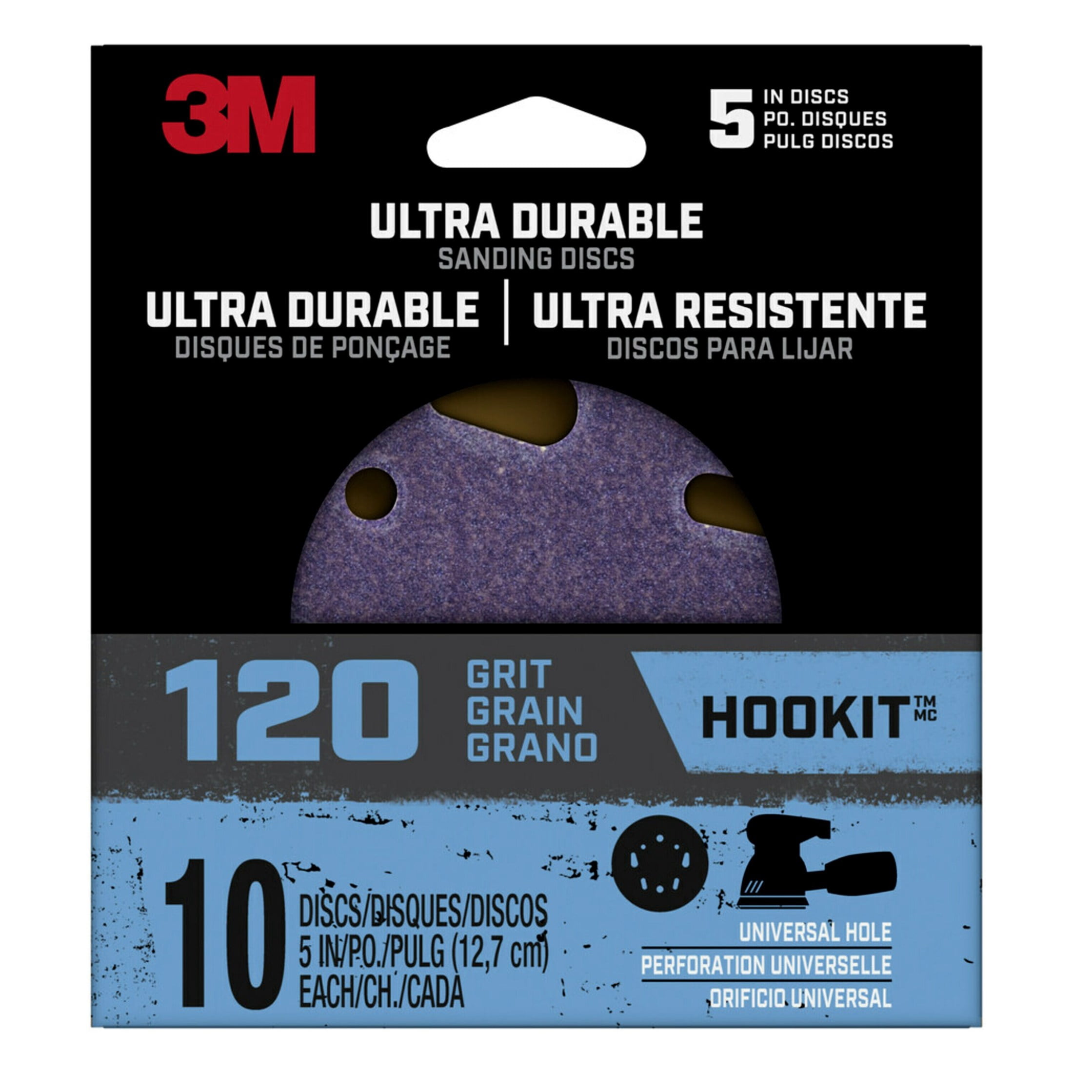 3M Ultra Durable 5 inch Power Sanding Discs, Universal Hole, 120 Grit ...