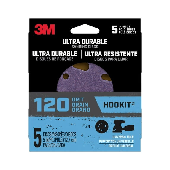 3M Ultra Durable 5 inch Power Sanding Discs, 120 Grit, Universal Hole ...