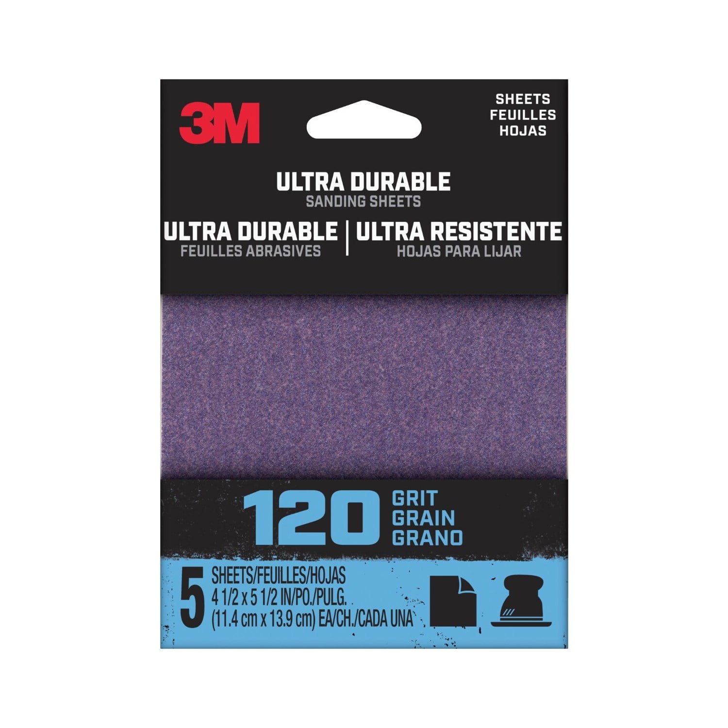3M Ultra Durable Power Sandpaper, 120 Grit, 1/4 Sheet, 4.5 in x 5.5 in ...