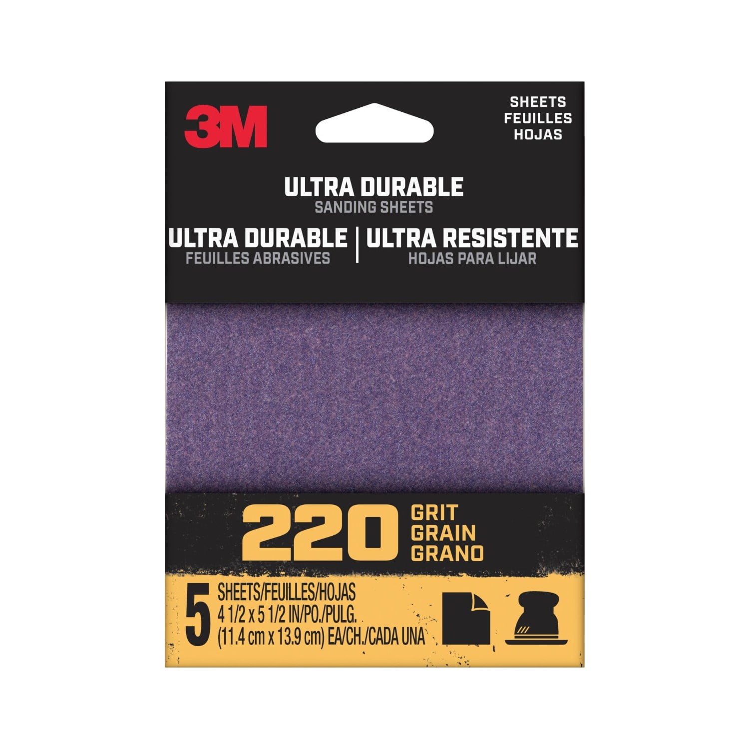 3M Ultra Durable Power Sandpaper, 220 Grit, 1/4 Sheet, 4.5 in x 5.5 in, 5/pack - Walmart.com