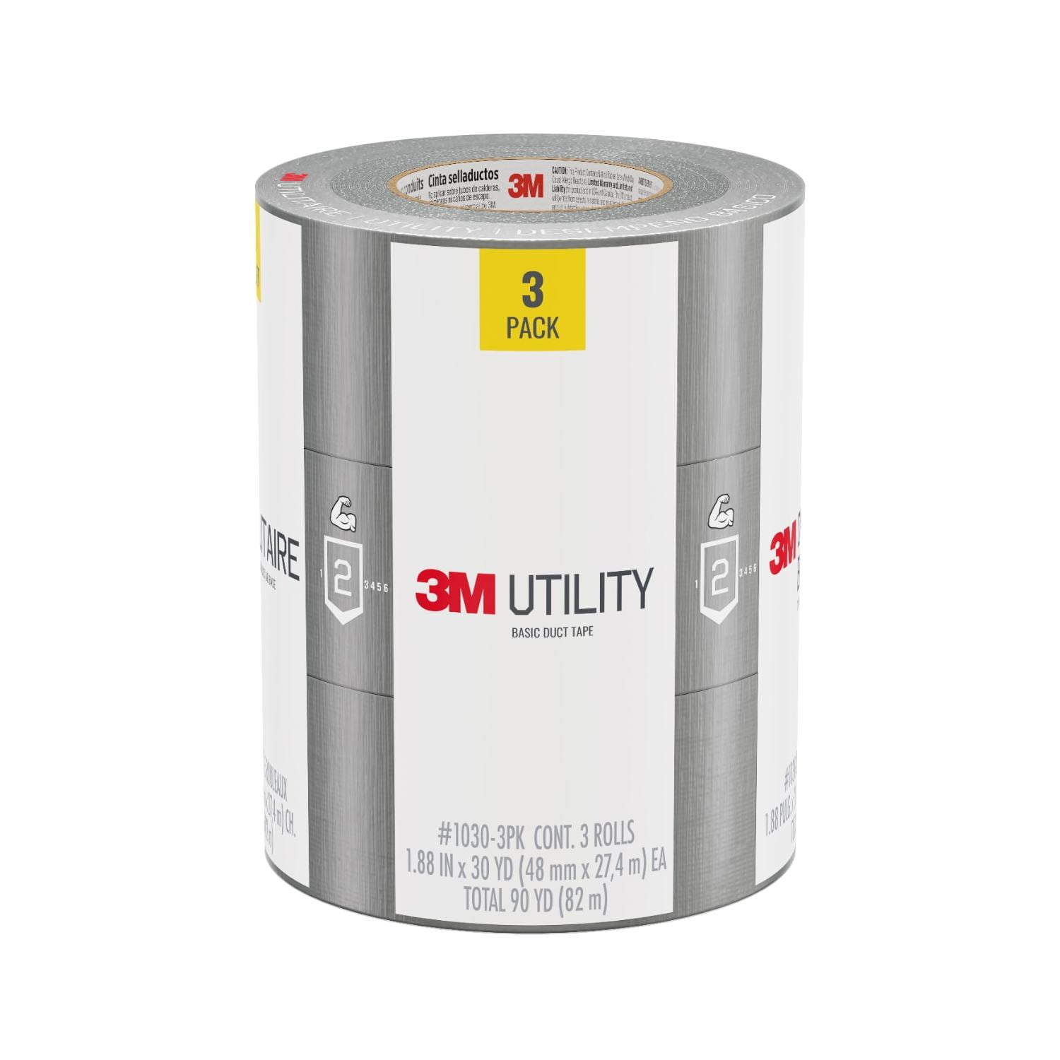 3M Utility Duct Tape, Silver, Basic Use, 1.88 in. x 30 yd., 3 Pack ...