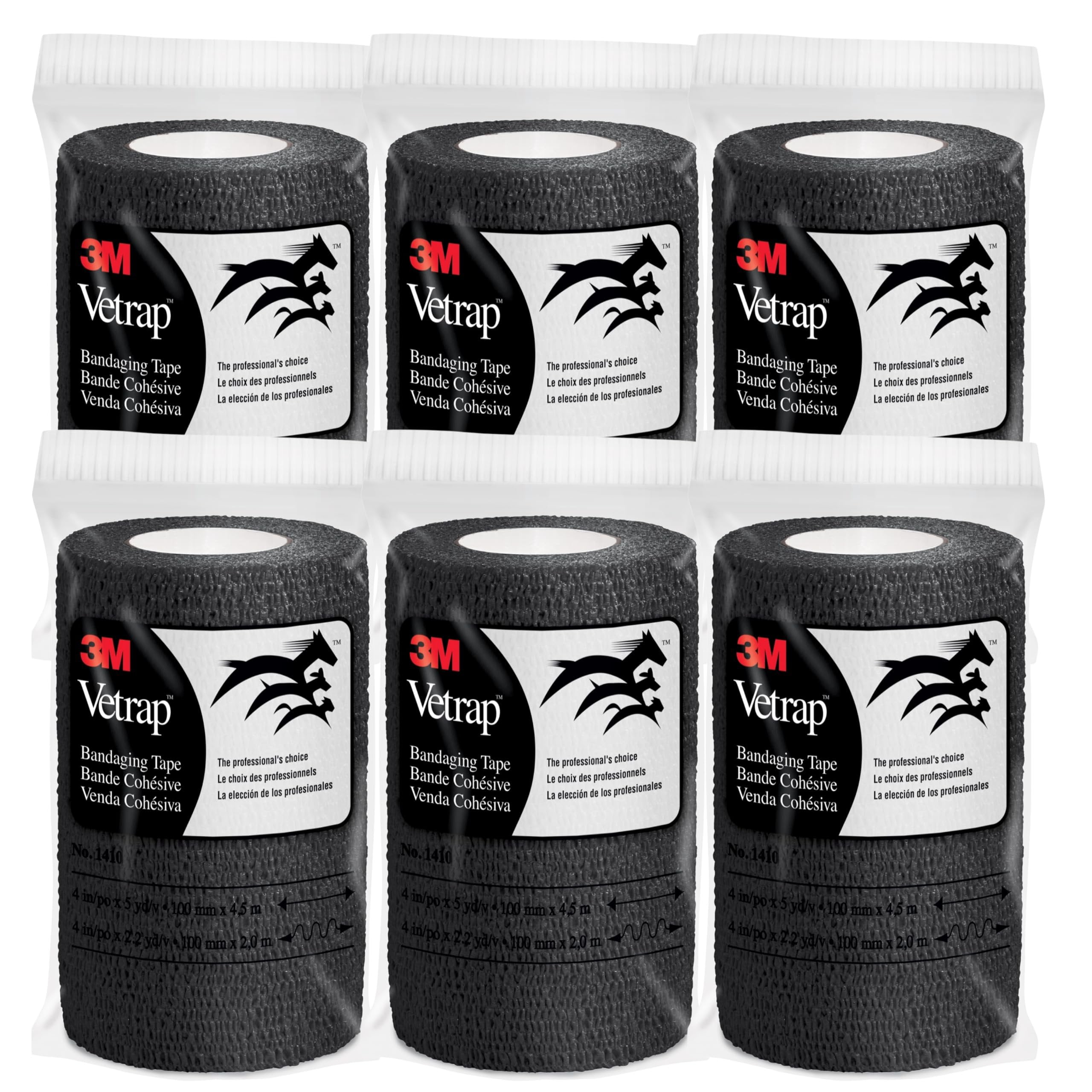 3M Vetrap 4 inch x 5 yard Self-Adherent Bandage Wrap - Black Pack of 6 ...