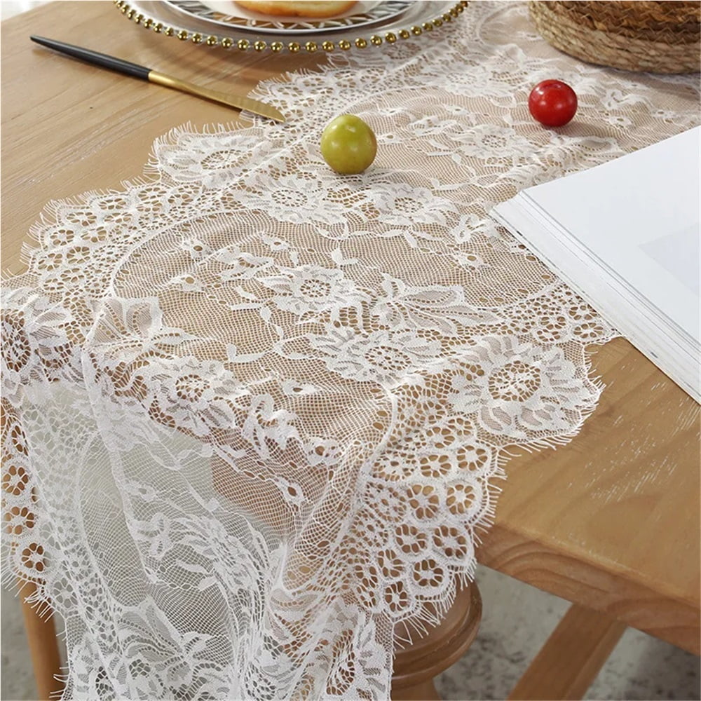 3M Vintage White Lace Floral Table Runner Overlay Boho Lace Fabric ...