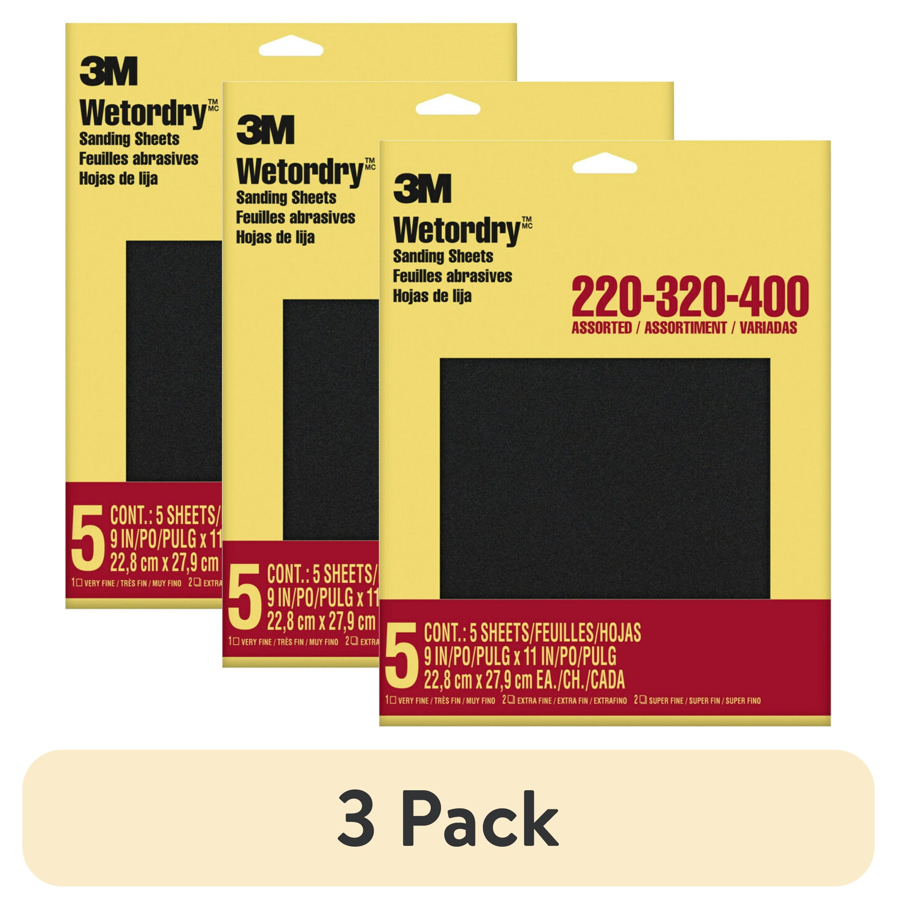 (3 pack) 3M Wet/Dry Sandpaper, 5 Assorted Sheets, 9" x 11" - Walmart.com