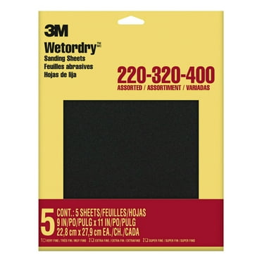 3M Dry Sand Paper, Aluminum Oxide, 9x11 in., Assorted Grits, 5/Pack ...
