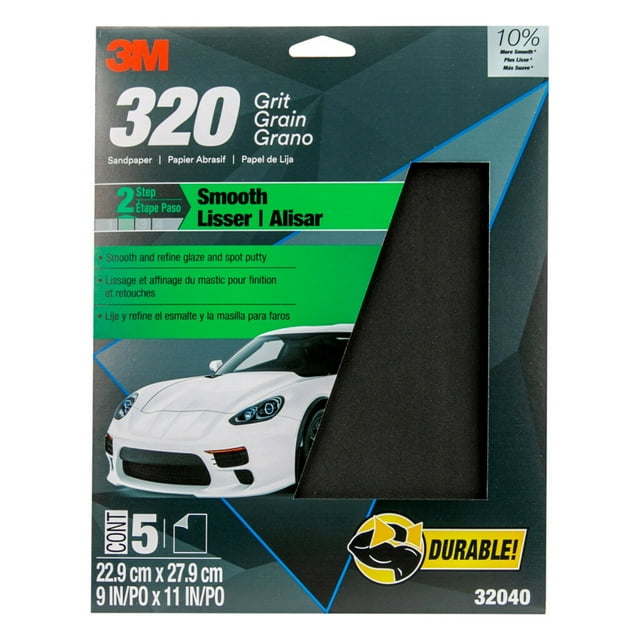 3M Wetordry Sandpaper, 32040, 320 Grit, 9 inch x 11 inch, 5 Pack ...