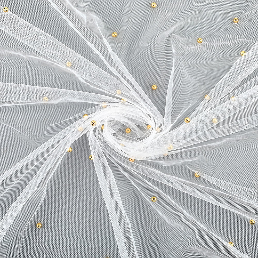 3M White Wedding Veil With Gold Pearls Soft Tulle Fabric Breathable ...