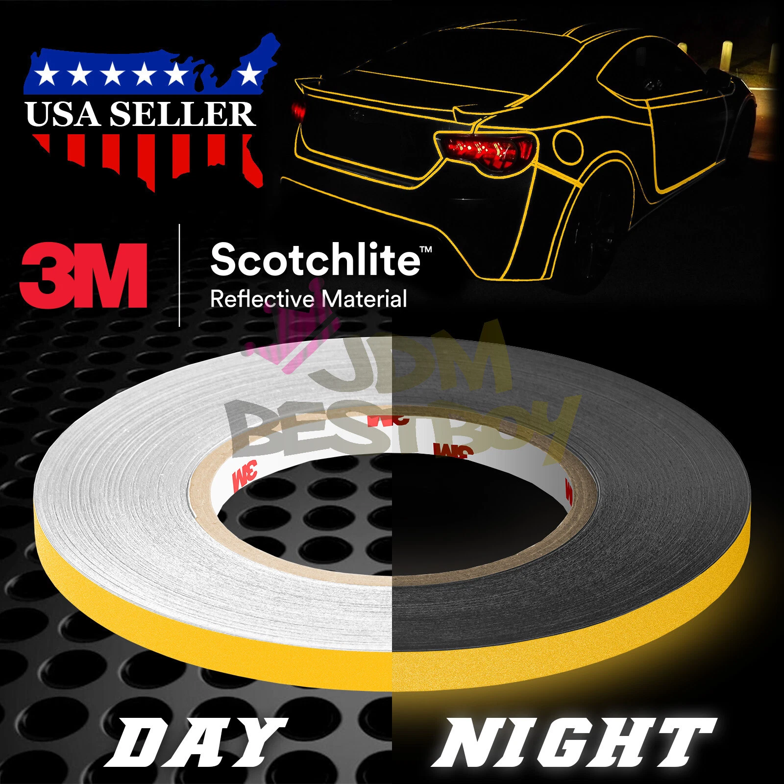 3M Yellow Reflective Tape Safety Self Adhesive Striping Sticker 150Ft ...