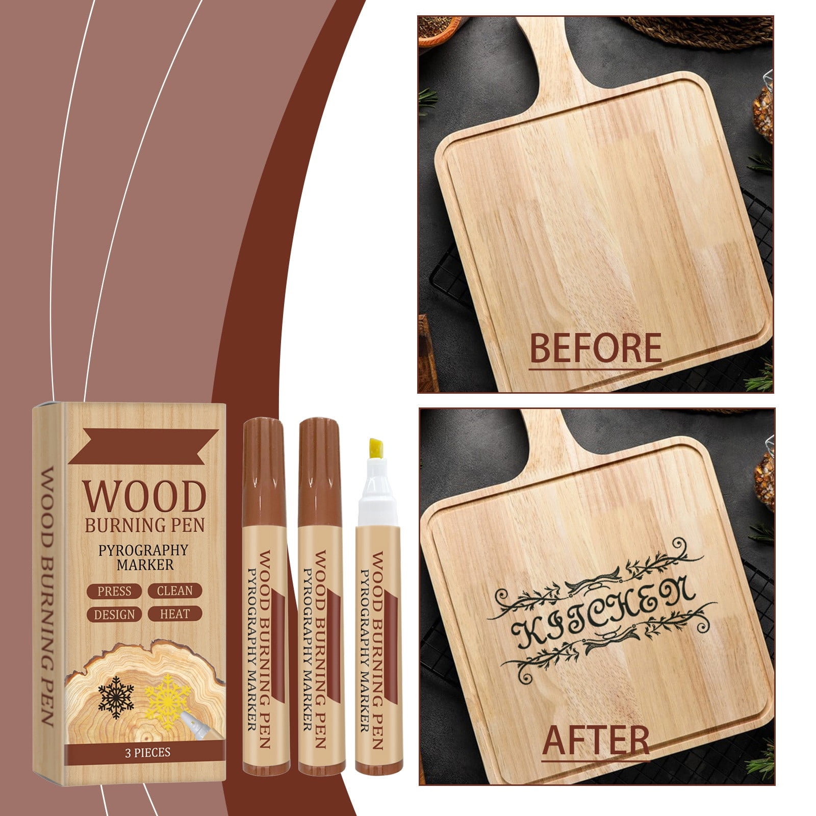 3ML 3pcs Woodworking Burning Pen, Wood Pyrography Pen Burning Effect ...