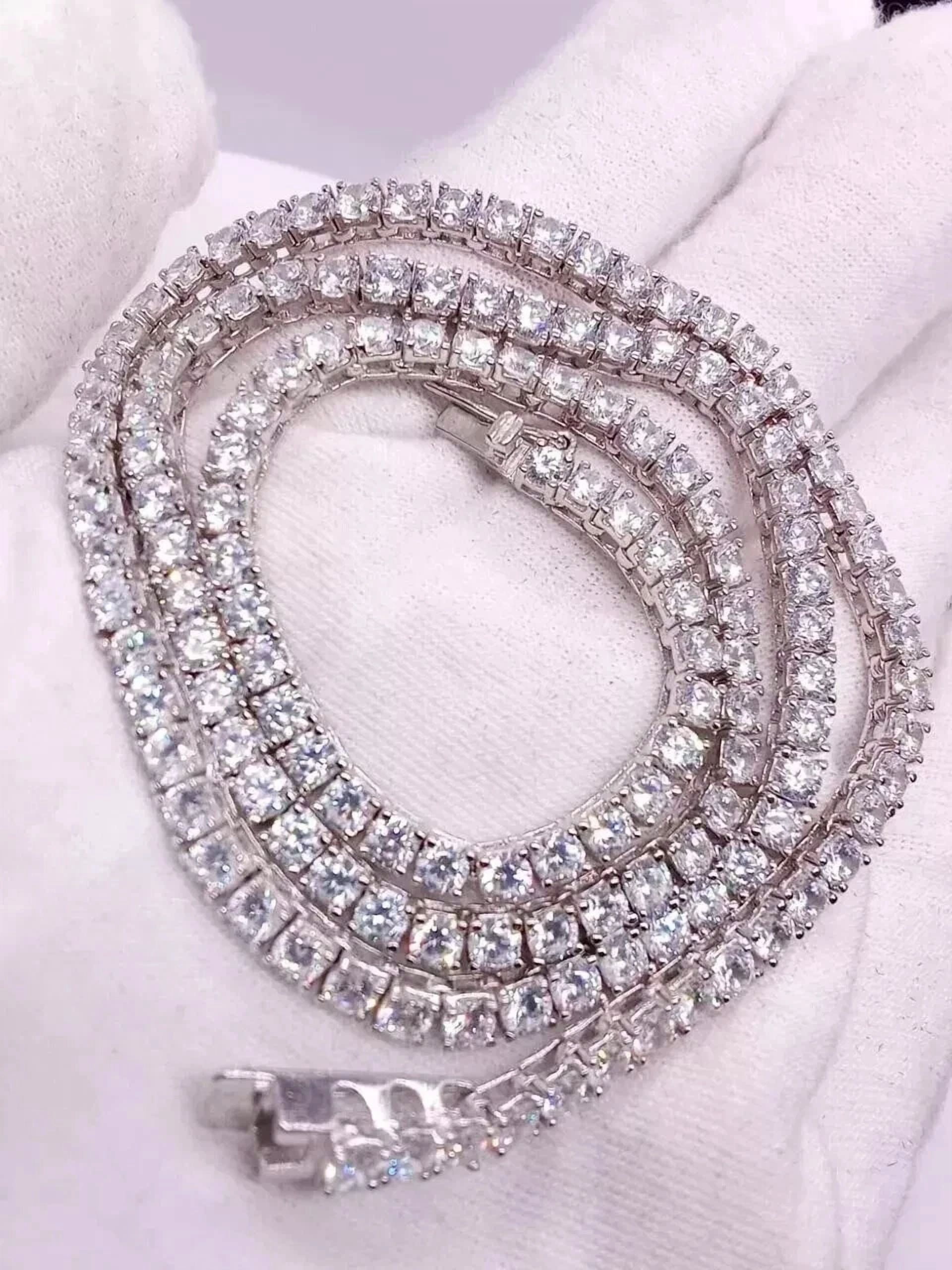 3MM 20Ct Round Cut Simulated Diamond Women's Wedding Tennis Necklace ...