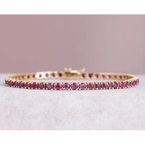 3MM 9Ct Round Cut Simulated Red Ruby Womens Wedding Tennis Bracelet 14K ...