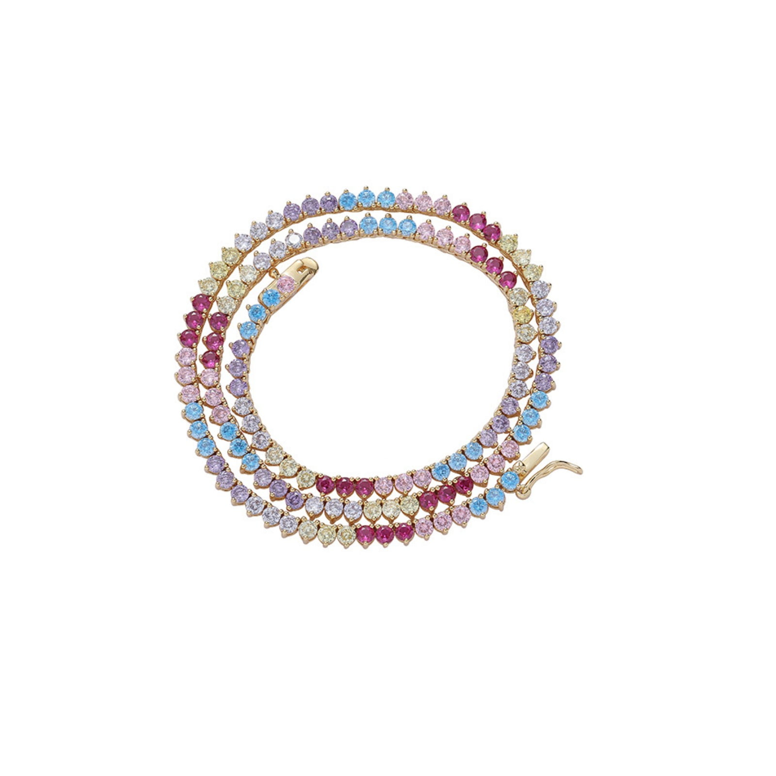 3MM Round Cut Colorful Necklace for Women 18K Gold Plated CZ Necklaces ...