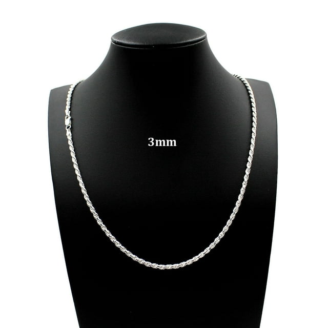 3MM Solid 925 Sterling Silver Italian DIAMOND CUT ROPE CHAIN Necklace ...