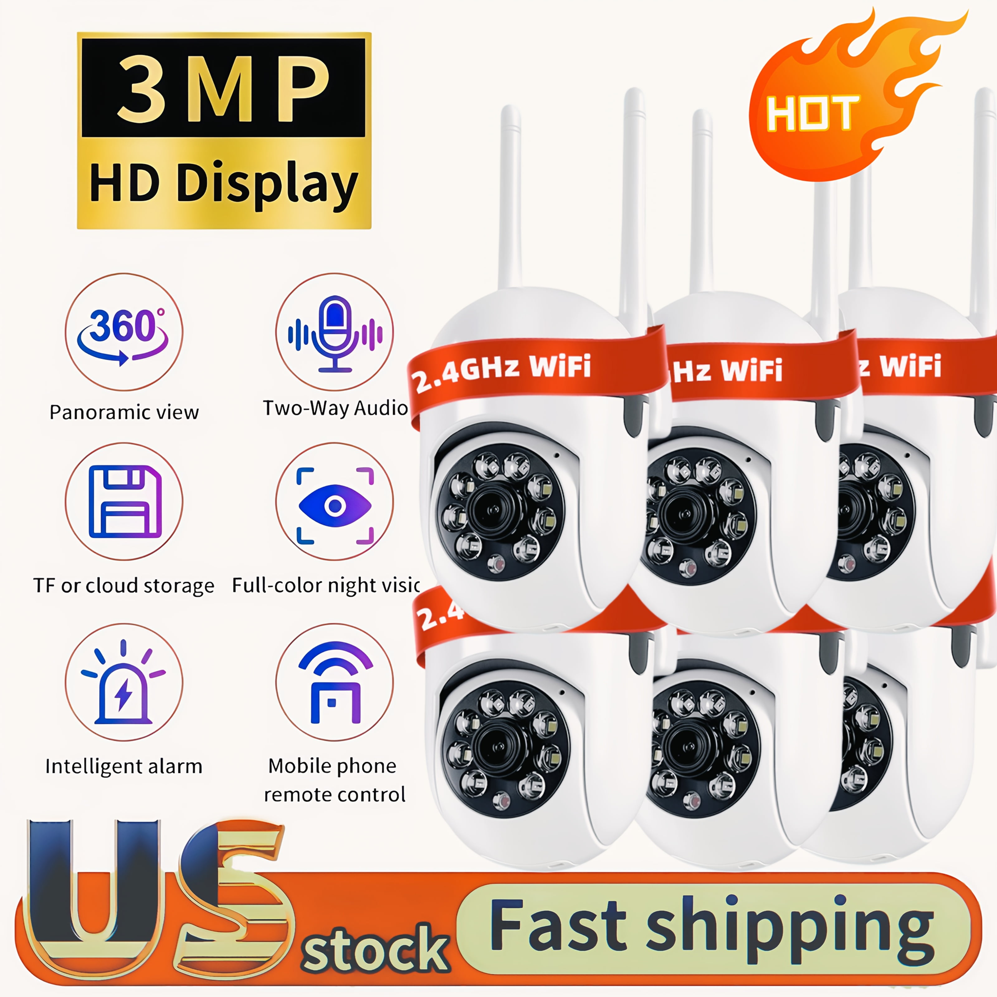 3MP HD 355° PTZ Wireless Security Camera, AI Motion Detection, Two-Way ...