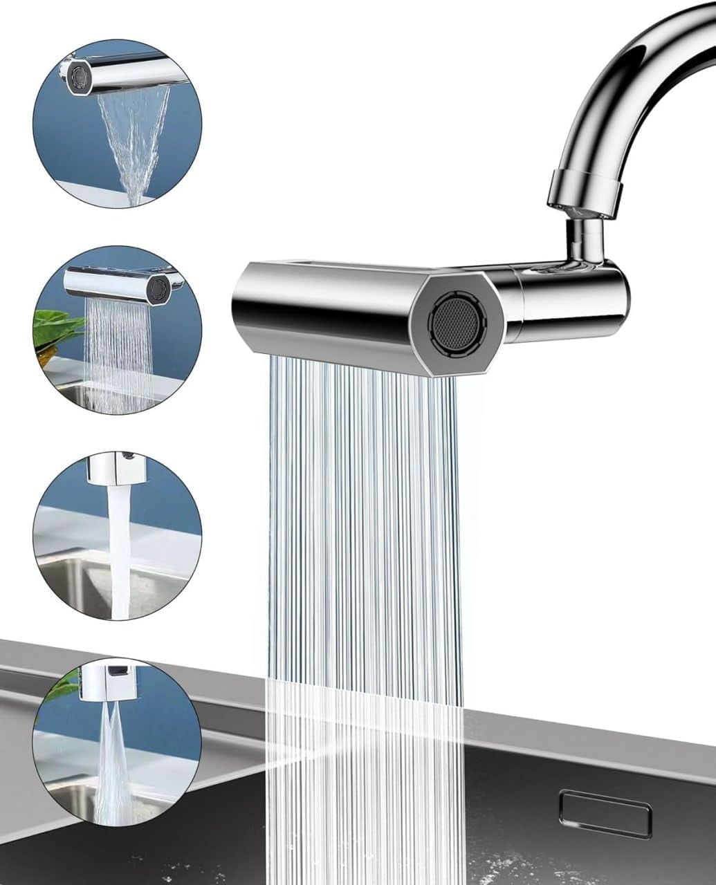 3Mode Kitchen Waterfall Faucet 360 Swivel Waterfall Faucet Extender for ...