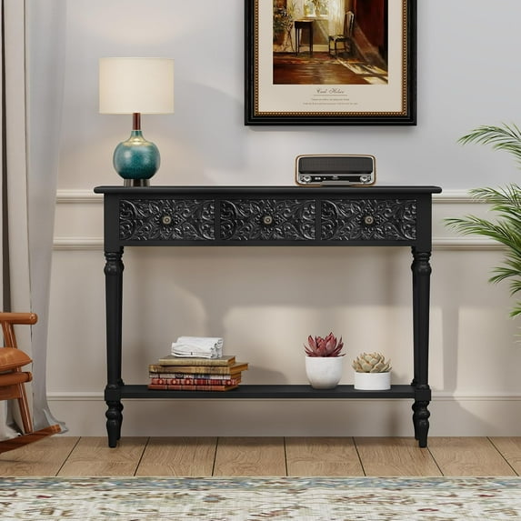 3More Entryway Console Table with 3 Drawers,42" Carved Hallway Table ...
