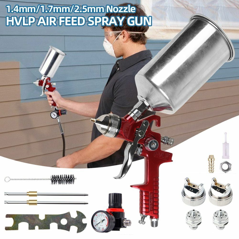 3Nozzle Gravity Feed Spray Gun Kit With Regulator Paint Primer Metal ...