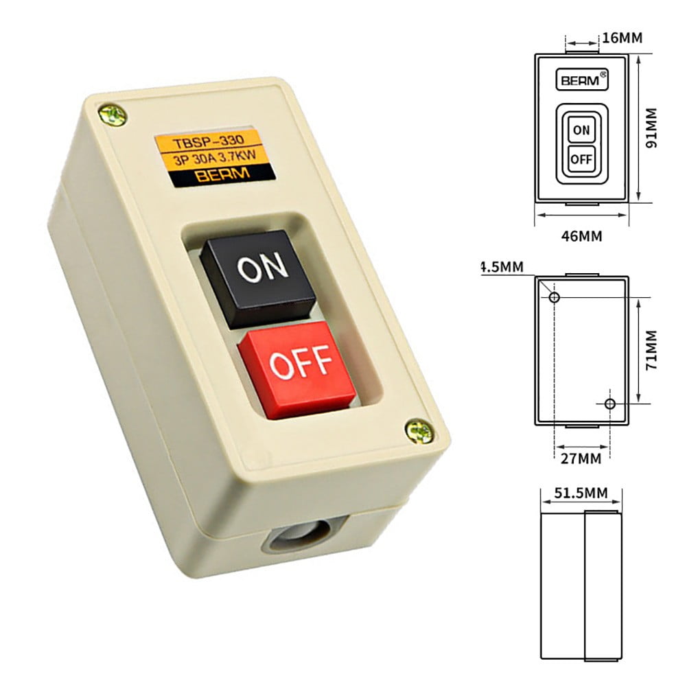 3P 3 Phase 30A 3.7Kw Maintained On/Off Power Pushbutton Switch Tbsp-330 ...