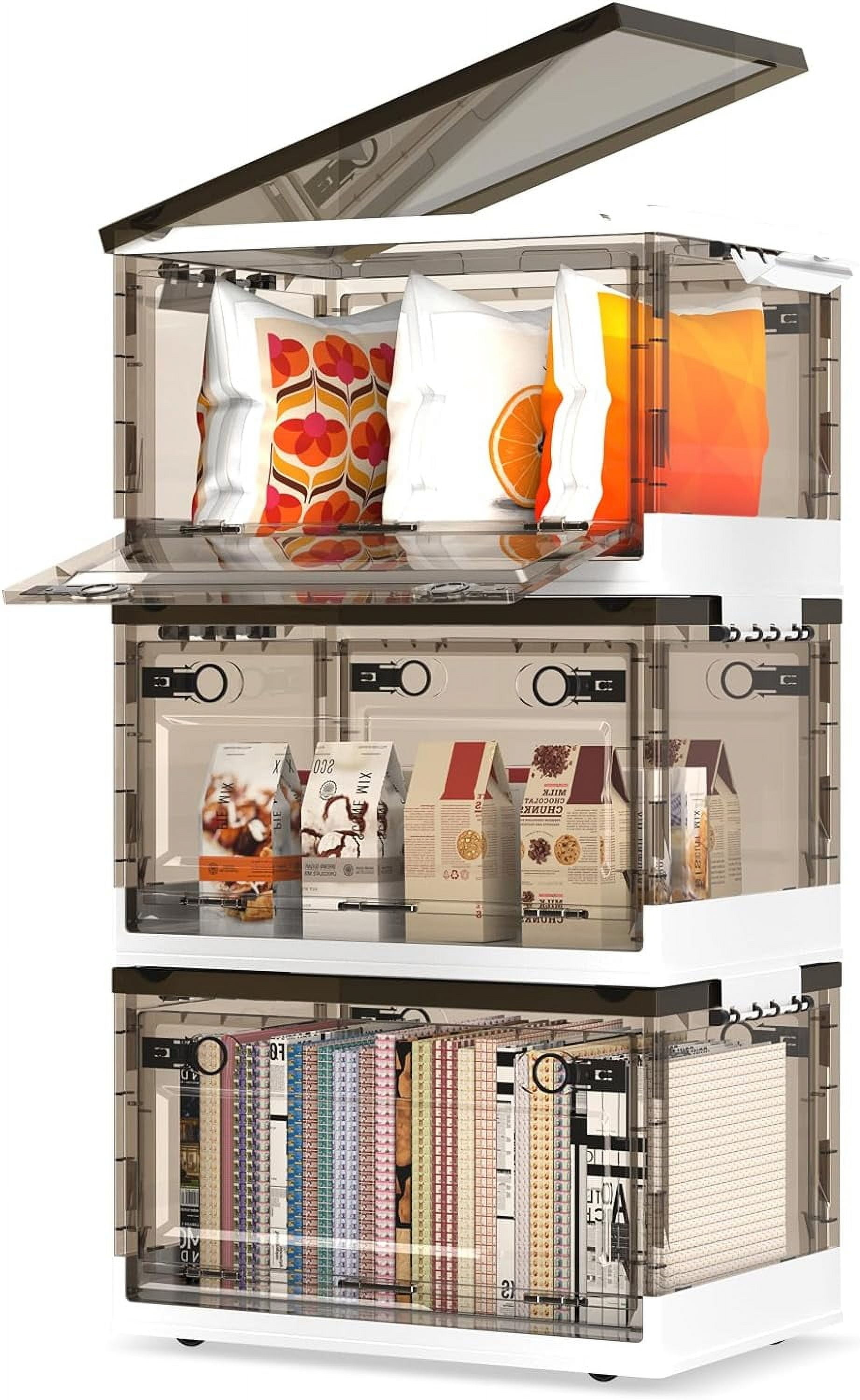 3P 50QT Foldable Stackable Storage Bins with Lids - Clear Plastic ...