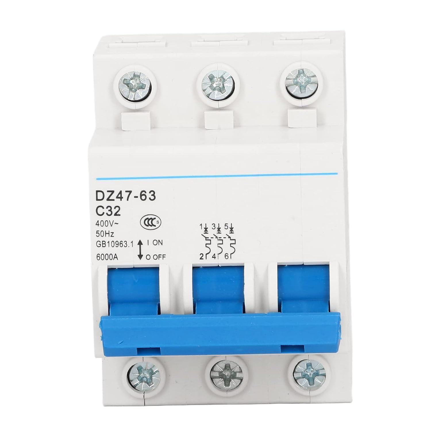 3P Circuit Breaker, Modular Construction Pa66 400V 32A DIN Rail Mount Circuit Breaker for ...