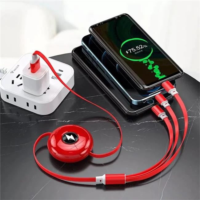 3P Experts 3PX-3N1RETRACABLE-RED 3-in-1 Retractable Charging Cable, Red ...