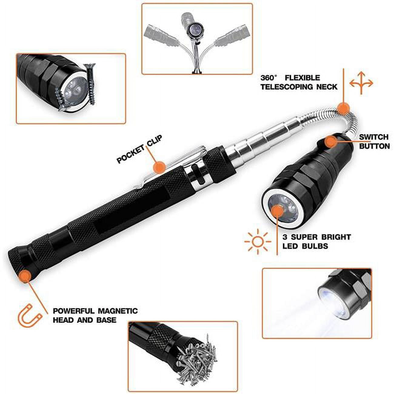 3P Experts 6.75 in. Telescoping Magnetic LED Flashlight Black - Walmart.com