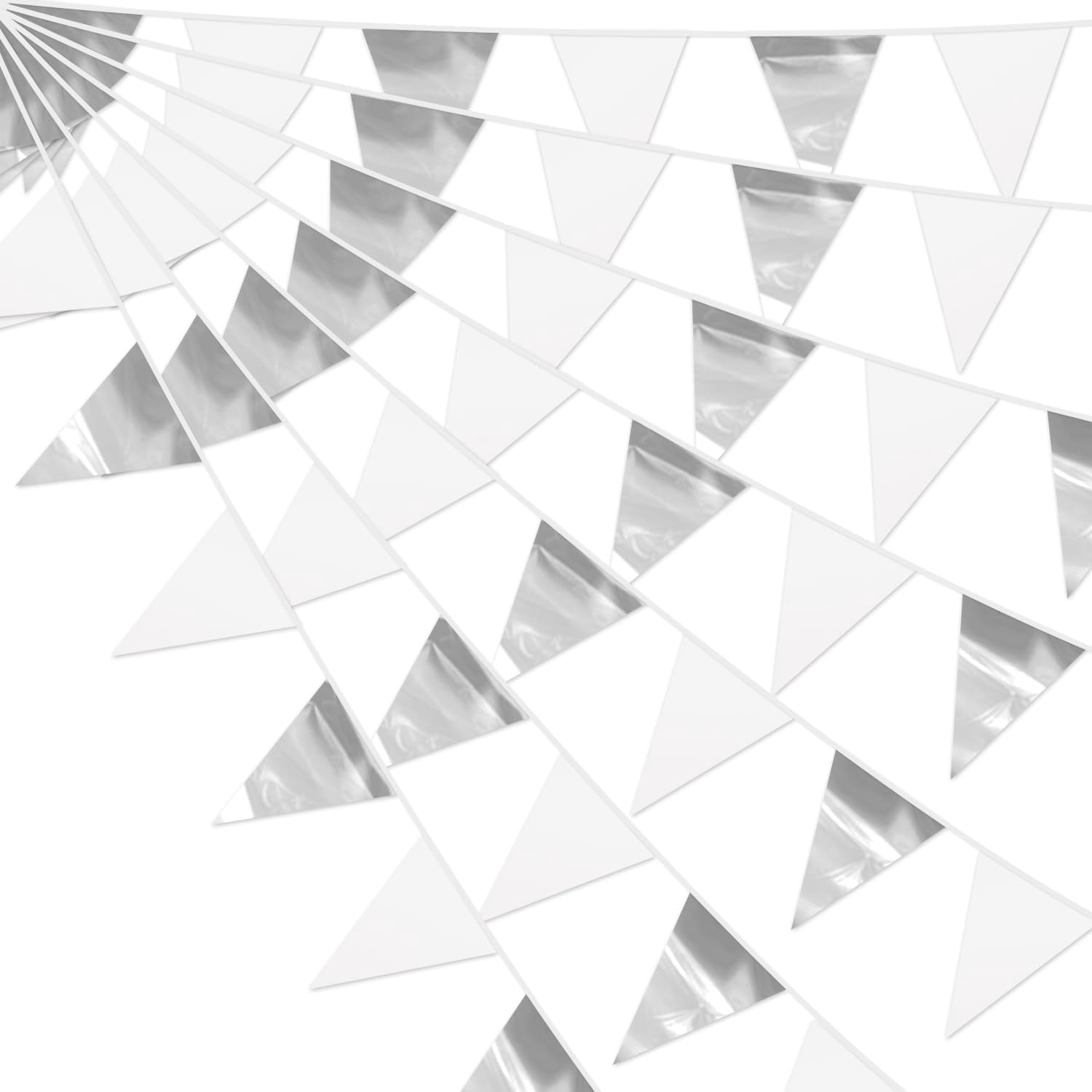 3P Silver White Party Decorations - Metallic Fabric Triangle Pennant ...