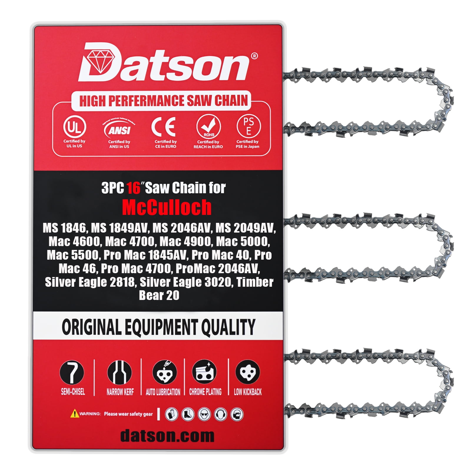 3PACK,16 Inch Chainsaw Chain .325" Pitch .050" Gauge 66 Drive Links FOR McCulloch Mac 5000, Mac ...