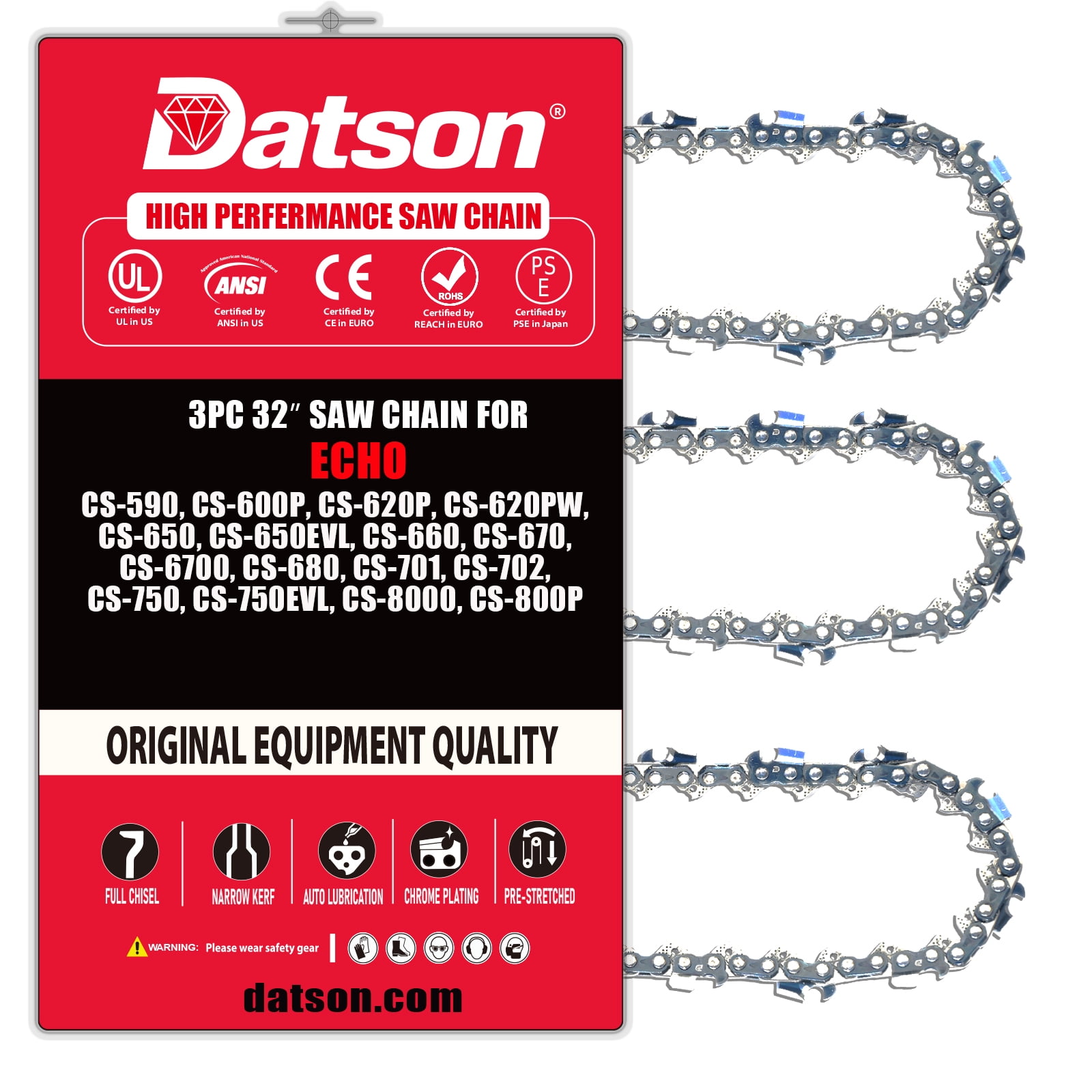 3PACK,32" Chainsaw Chain 0.375" Pitch (3/8"), 0.050" Gauge, 105 Drive ...