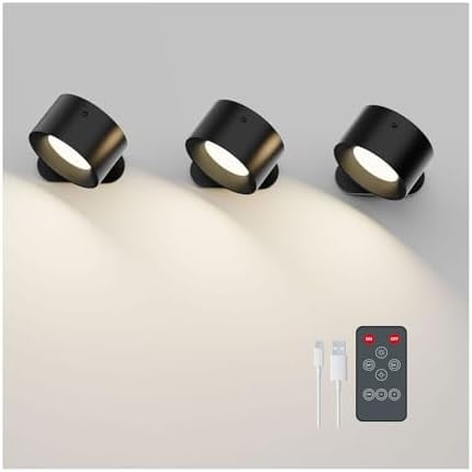 3PACK Rechargeable LED Wall Sconce, Cordless Battery with Remote ...