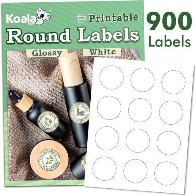 3PACKS Bulk Koala Round Labels 2 Inch Glossy White - 900 Printable ...