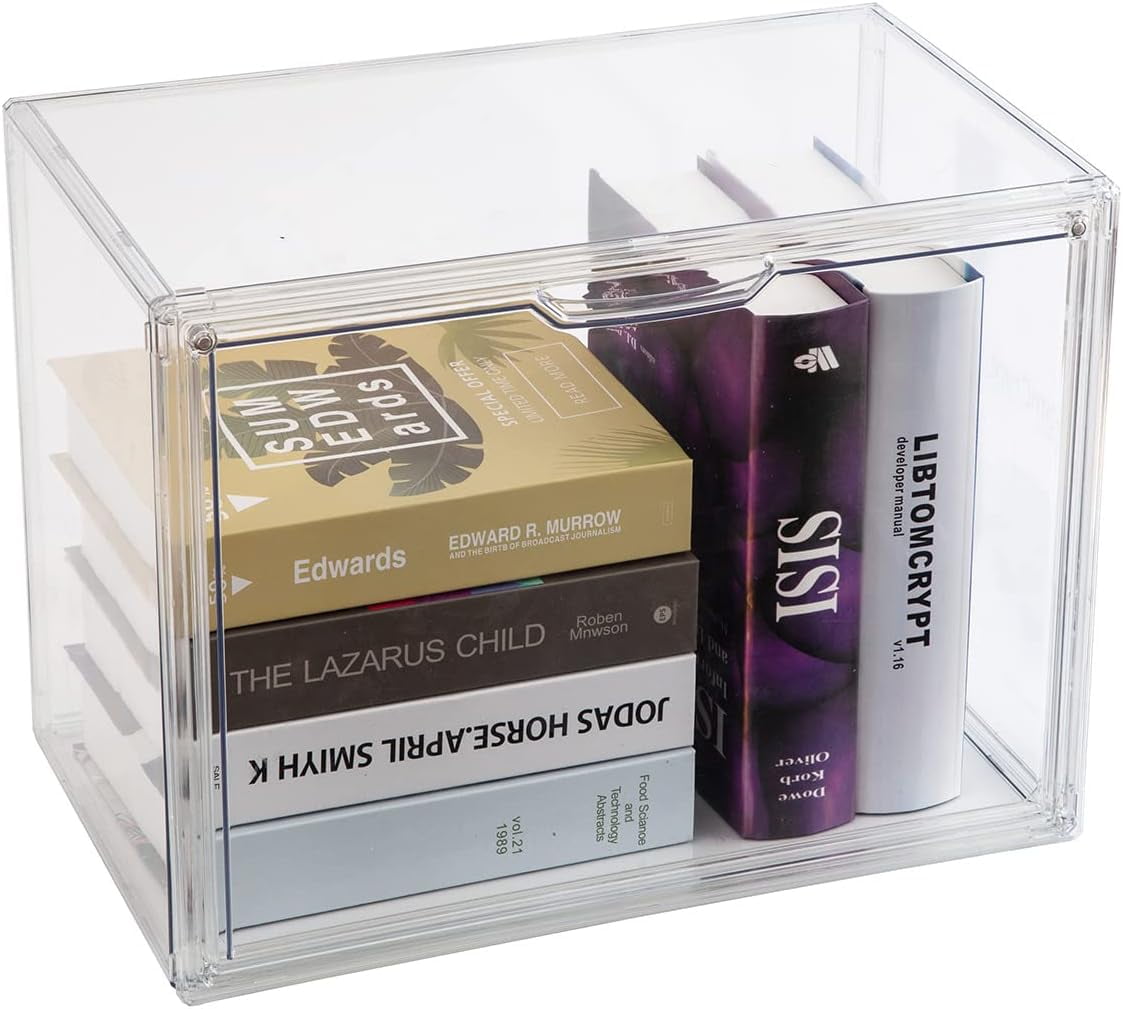 3PACKS Clear Book Storage Organizer for Bookshelf, Plastic Stackable ...