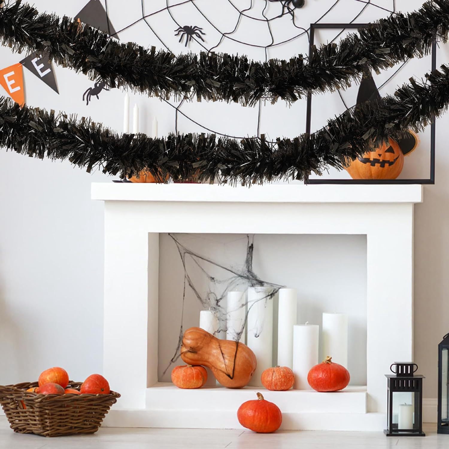 3PC 6.56 Ft Halloween Tinsel Garland Decorations Black Tinsel Garden ...