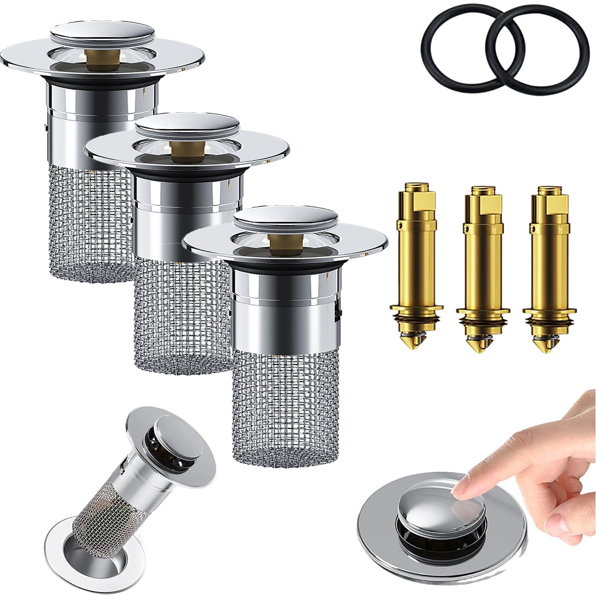 3PC Bathroom Sink Stopper Hair Catcher,Pop Up Sink Drain Filter with ...