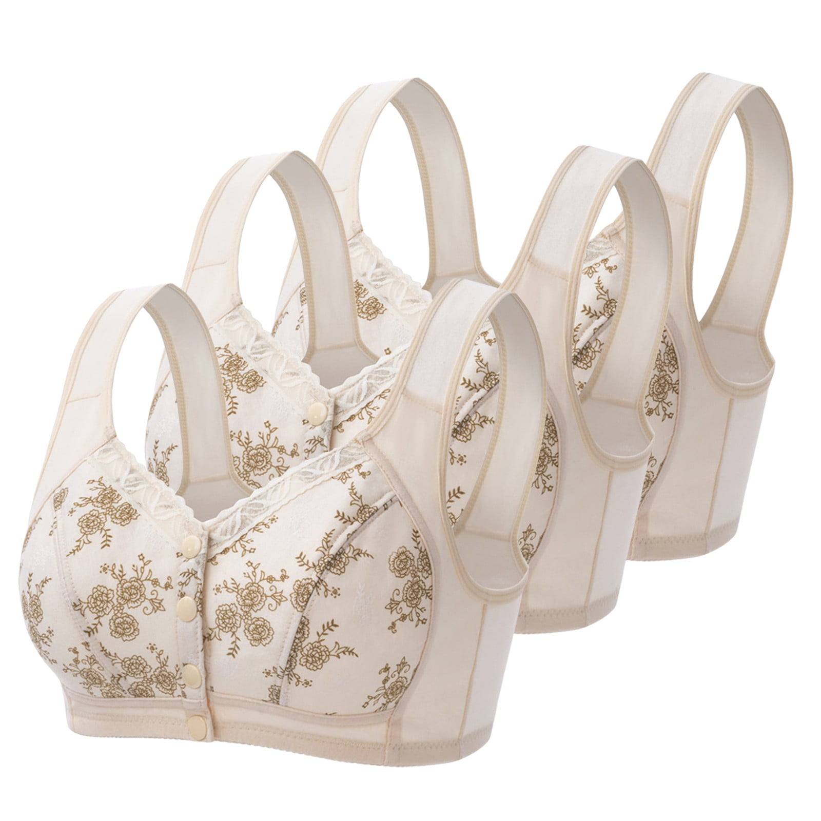 3PC Bra for Women Front Snap Closure Plus Size Push Up Comfortable No ...