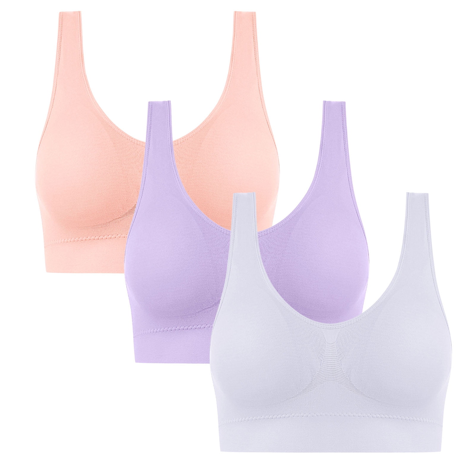 3PC Bra for Women Wireless Padded Bras Plus Size Supportive Seamless ...