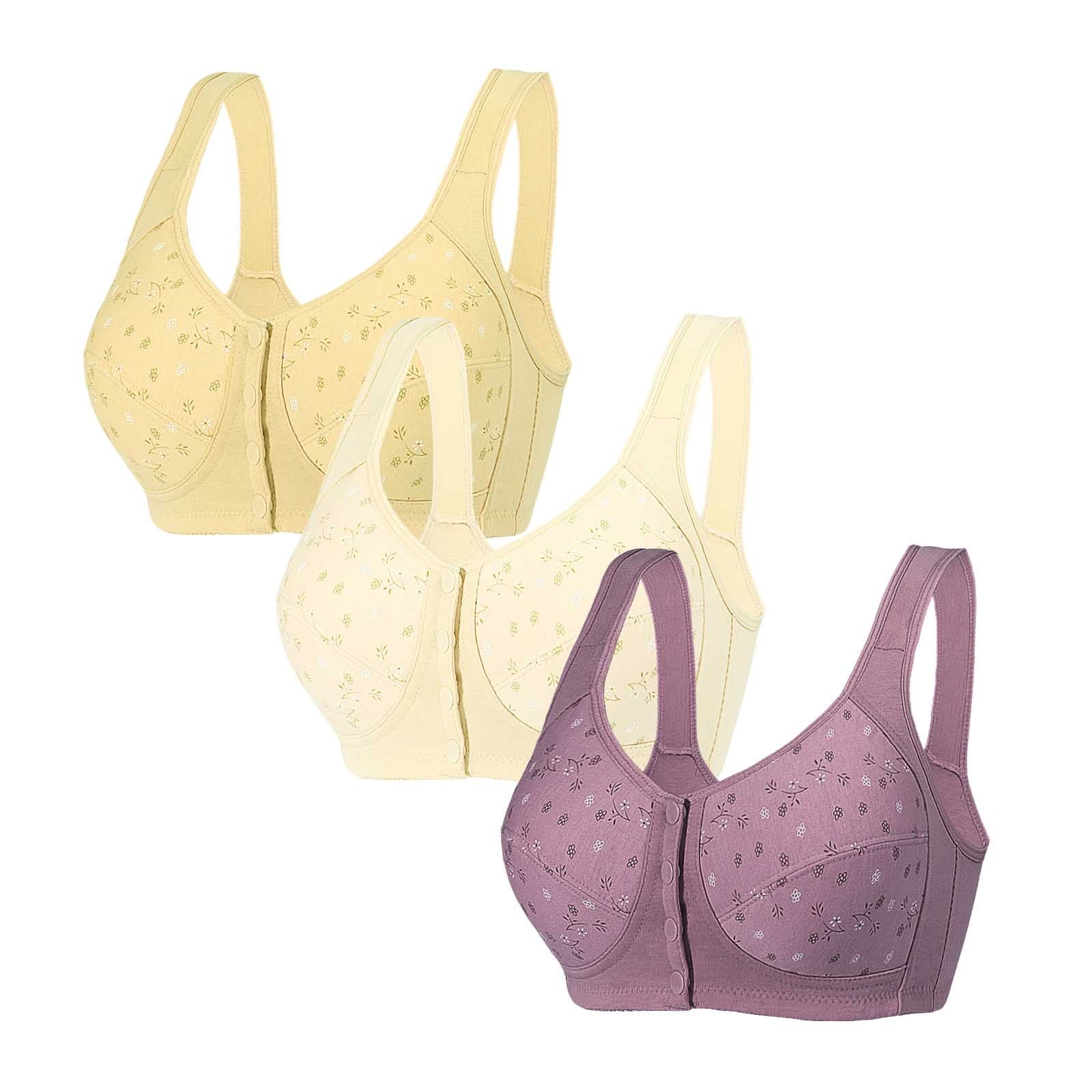 3PC Bras for Older Women Plus Size Front Closure Comfort Soft Bras No ...
