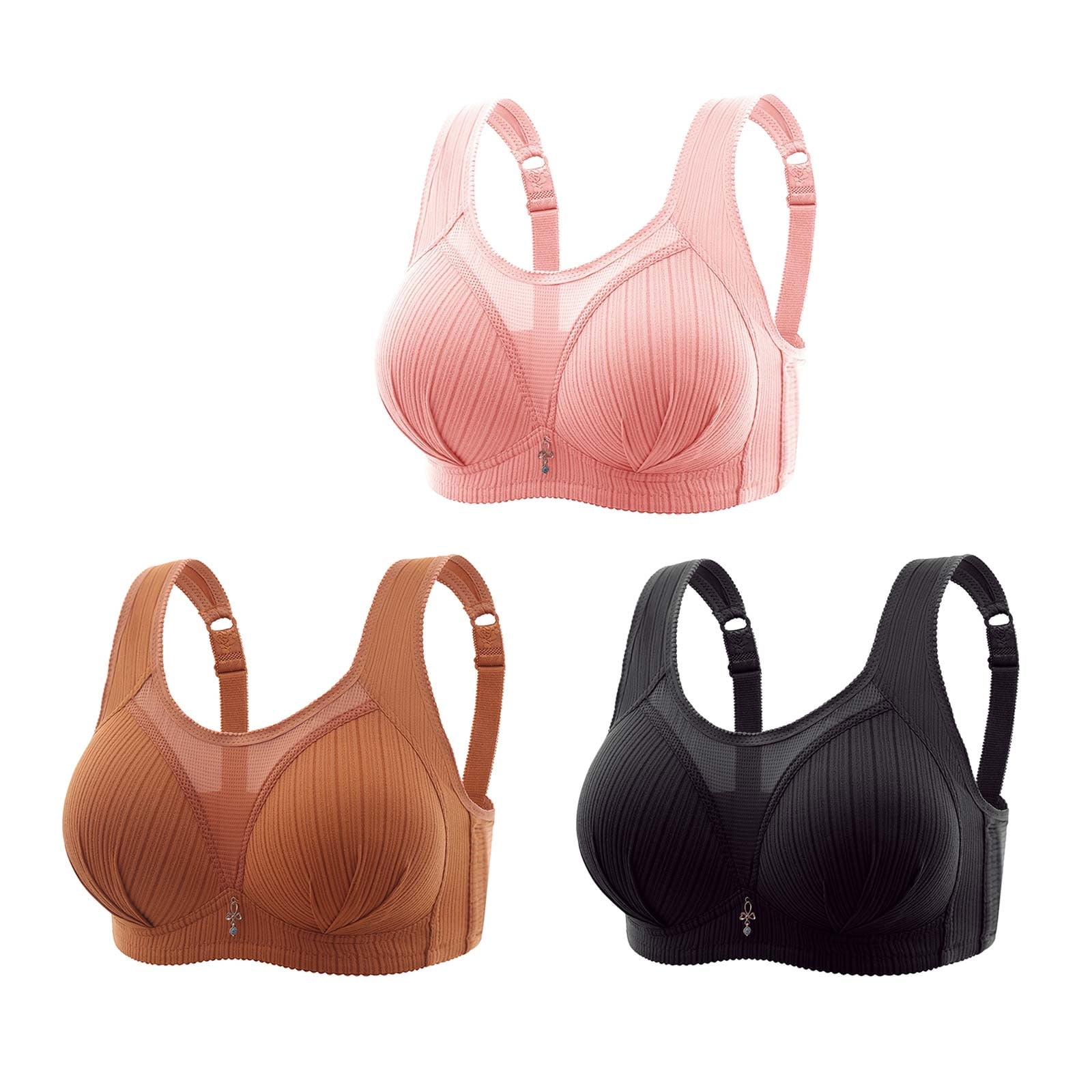 3PC Bras for Women Plus Size Push up Comfortable Front Closure Bras ...