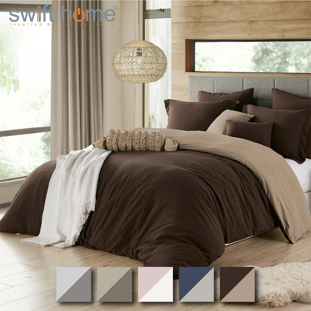 3PC Chocolate/Tan King/Cal King (106" x 92") 2 in 1 Reversible Duvet ...