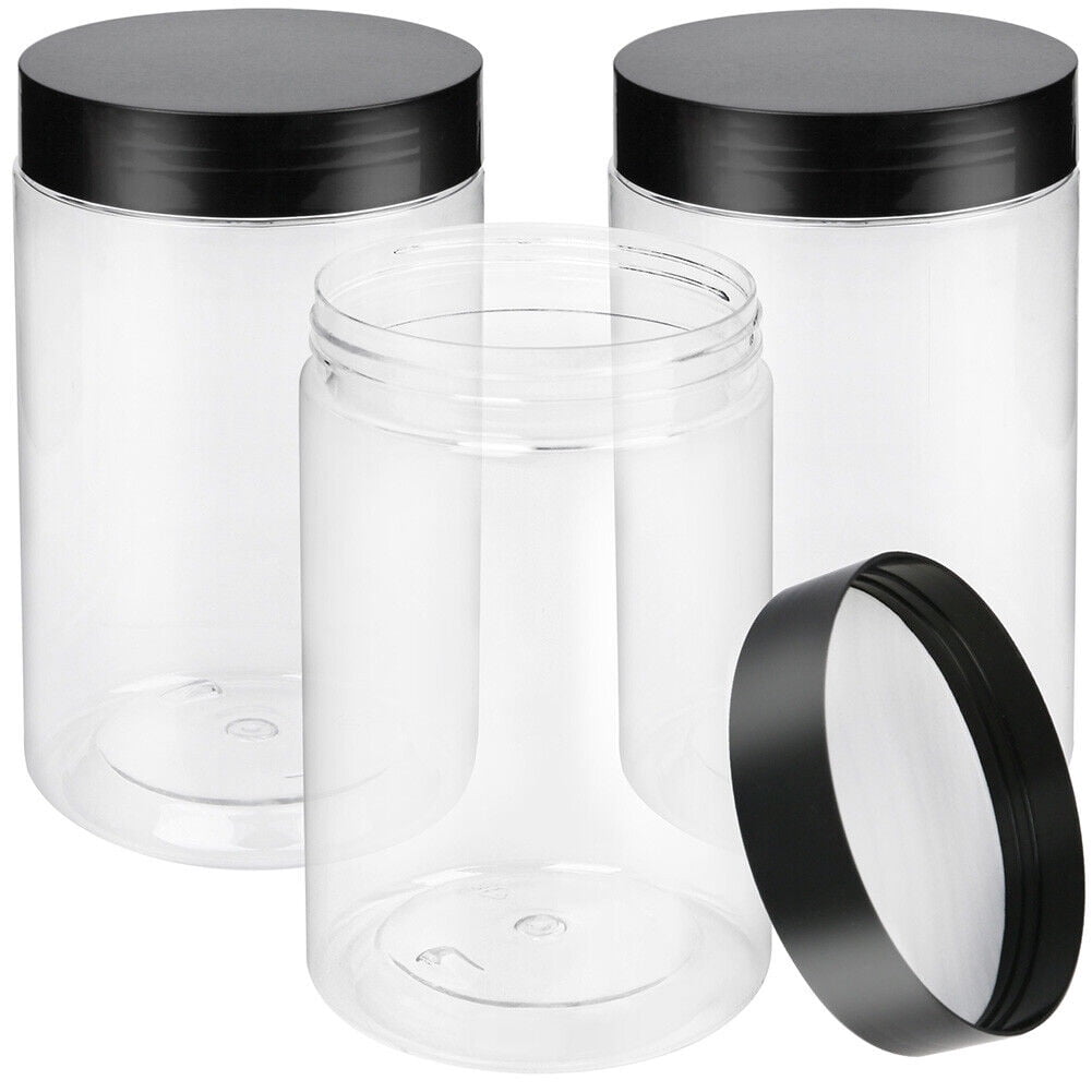 3PC Clear Large 27oz Plastic Jars Sample Container Spice Food Storage ...