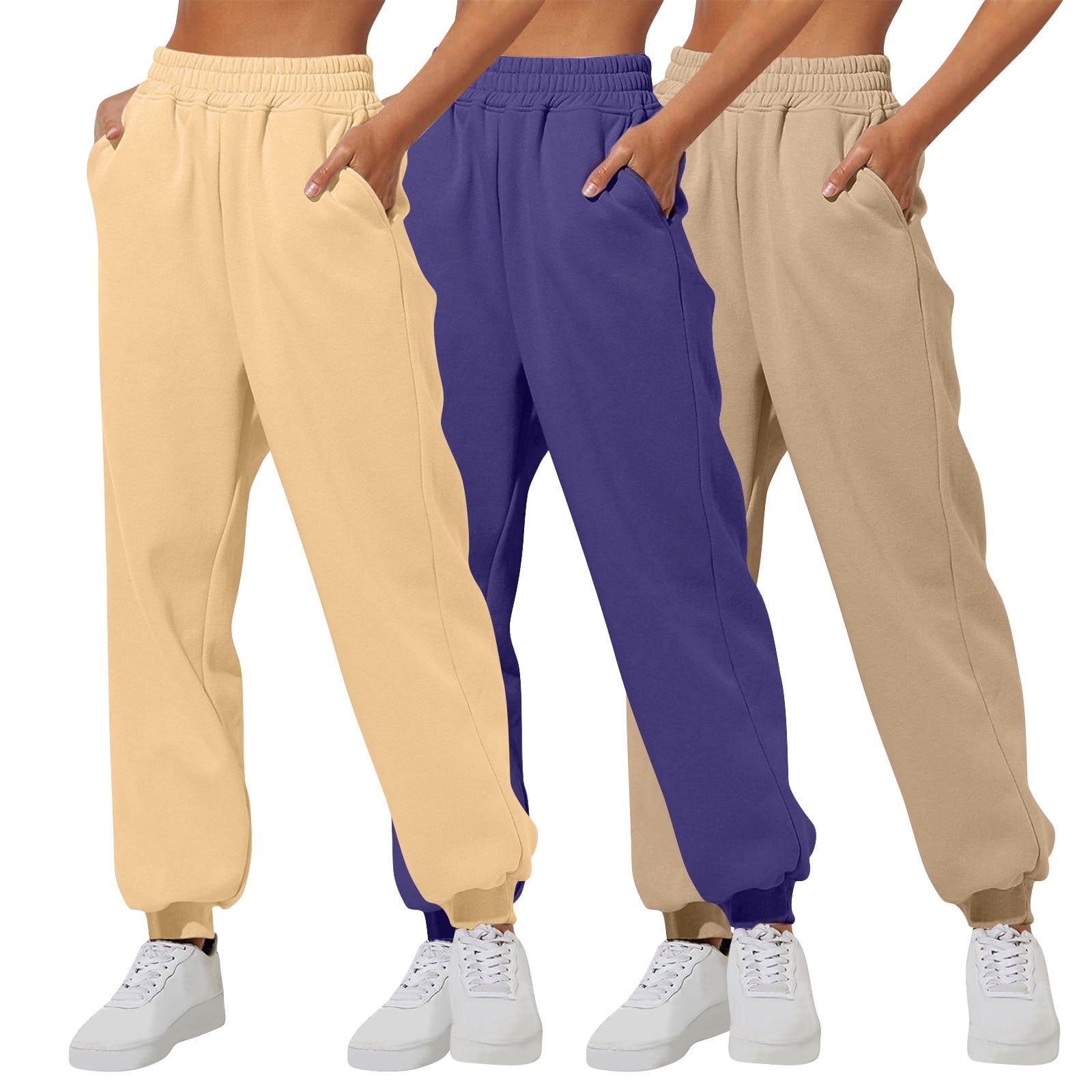 3PC Cotton Joggers for Women with Pockets Jogging Pants Cotton Pants ...