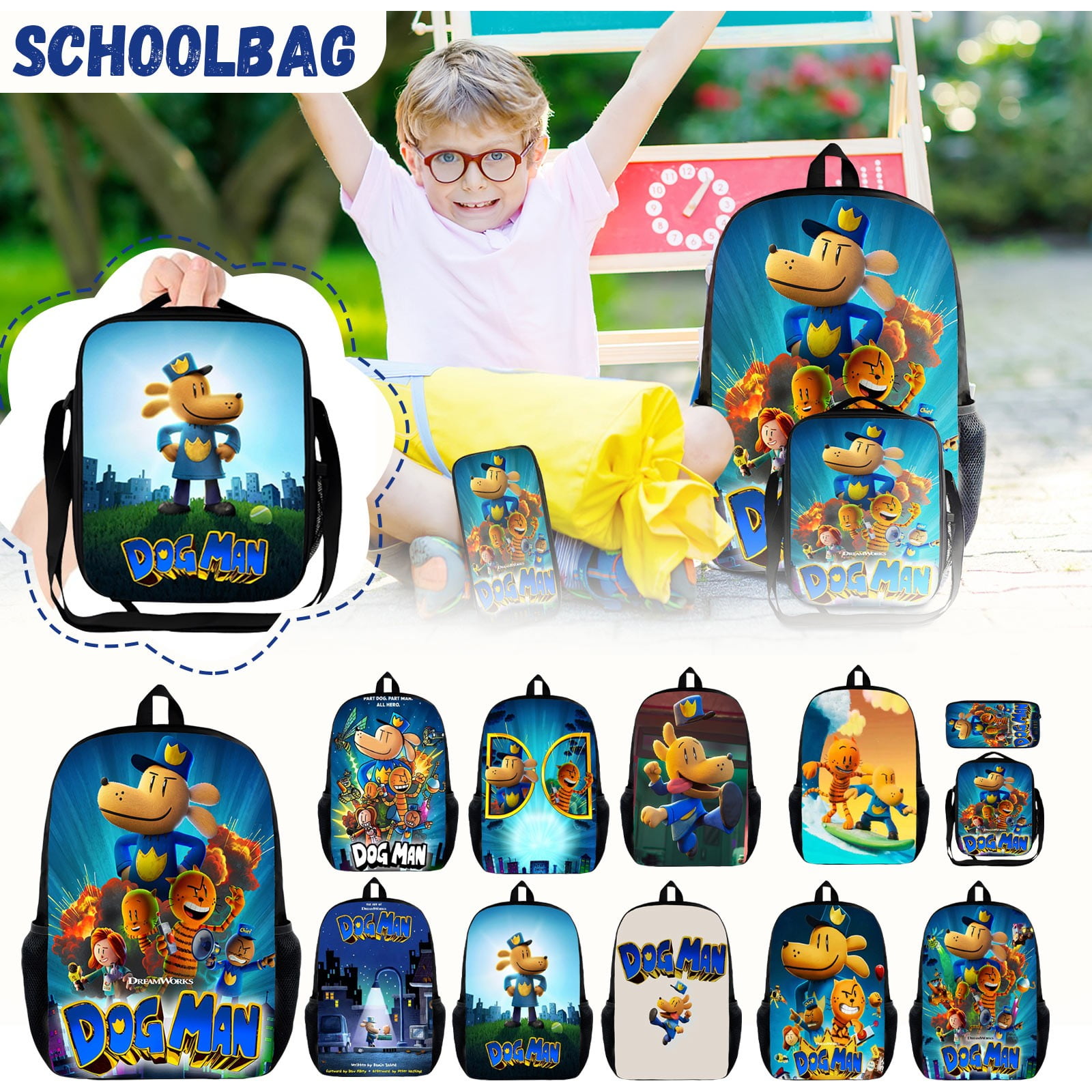 3PC Dog Man Backpack, 15.35 Inches Backpack for Student, Dog Man Laptop ...