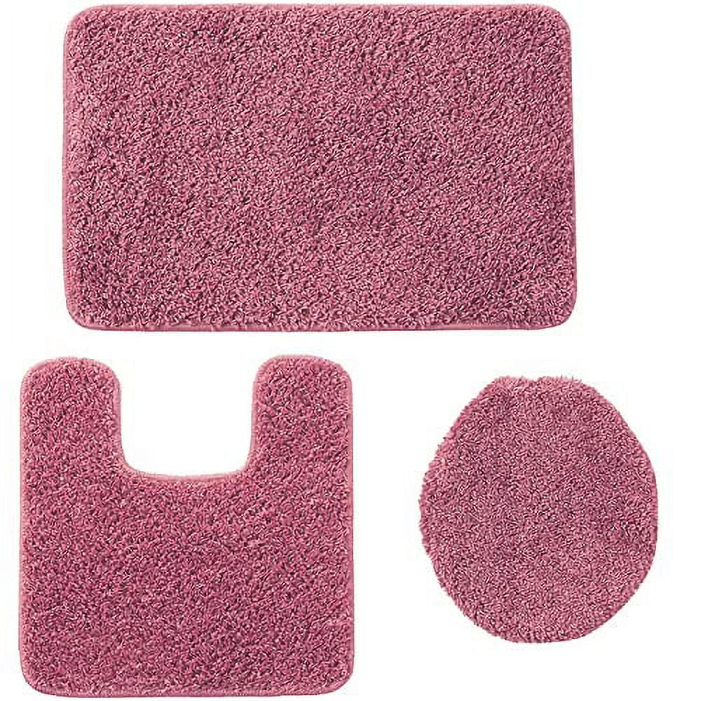 Elite 3-Piece Rose Bath Rug Set with Bath Mat, Toilet Cover, Contour ...