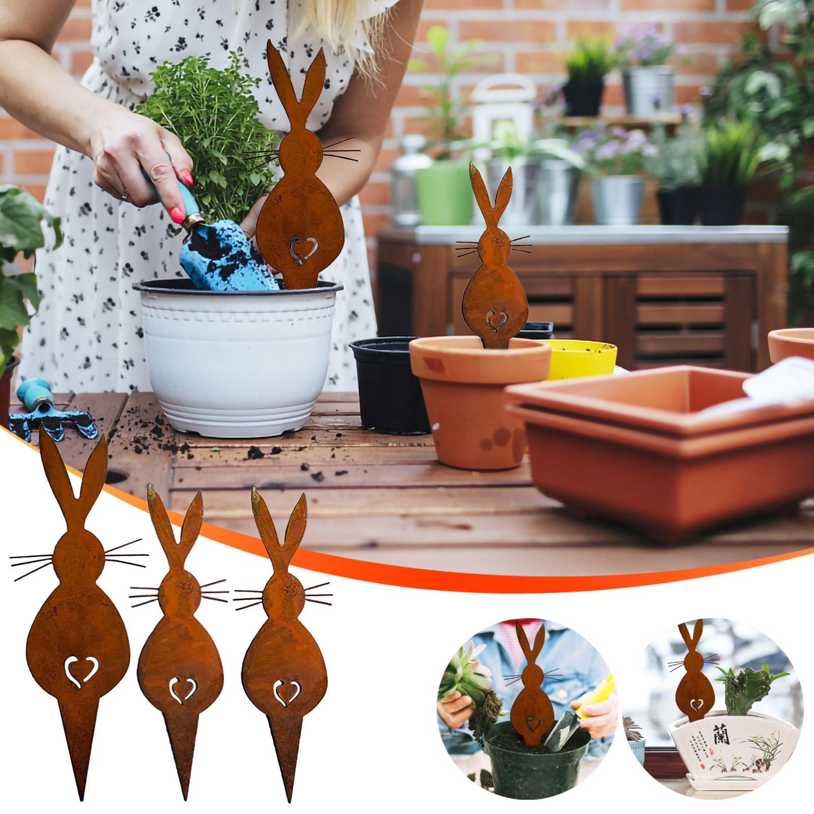 3PC Easter Bunny Metal Garden Art Decor Garden Crafts Ornament Garden ...
