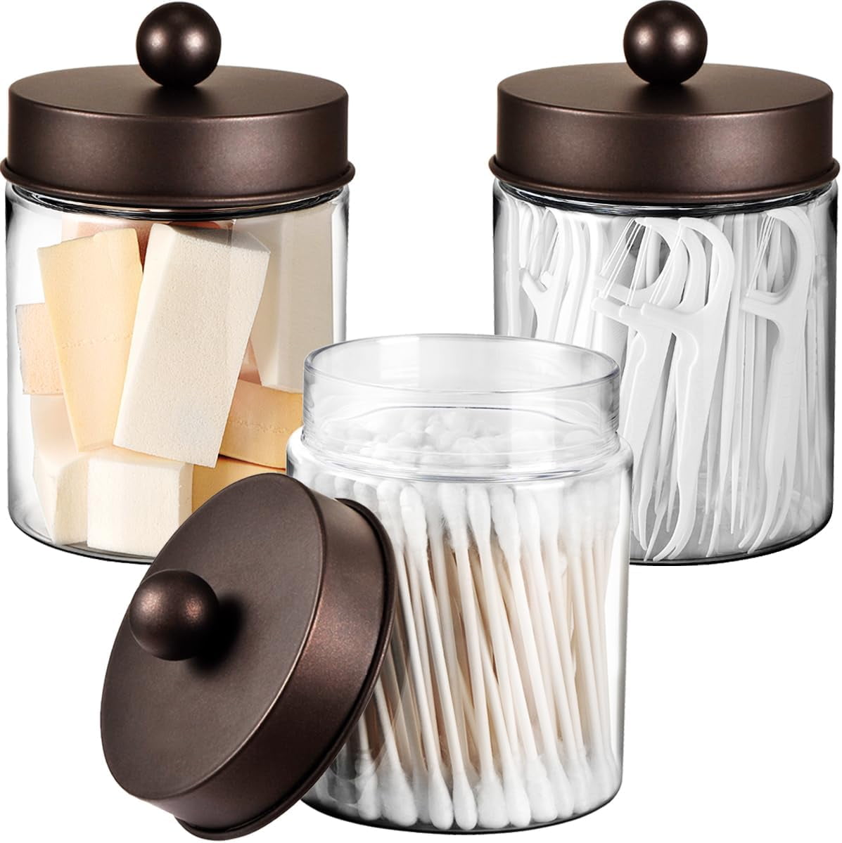 3PC Farmhouse Decor Qtip Holder Apothecary Jars Bathroom Vanity Storage ...