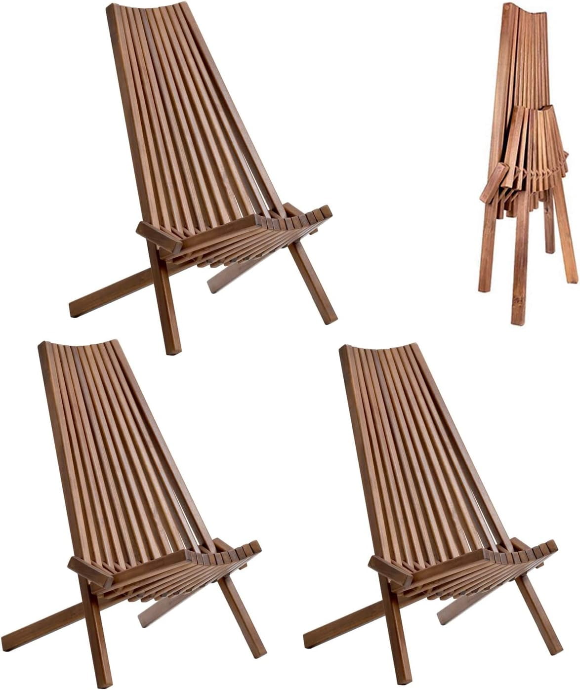 3PC Folding Garden Lounge Chairs Solid Wood Outside Foldable Low ...