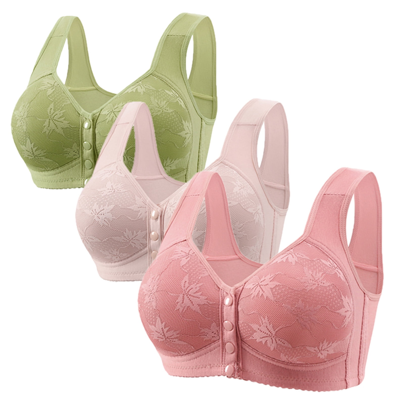 3PC Front Closure Bra for Women No Underwire Breathable Push Up Snap ...