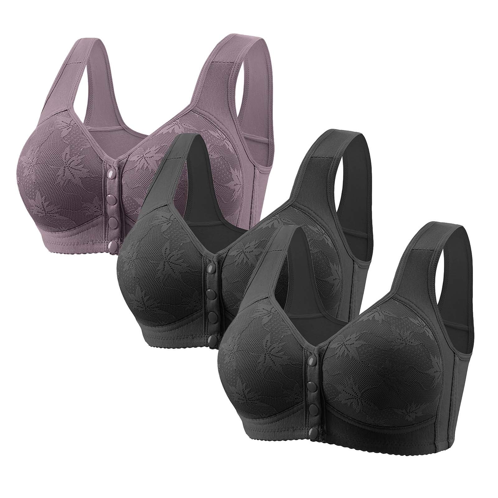 Amvlyk 3PC Front Closure Bra for Women No Underwire Wide Shoulder ...