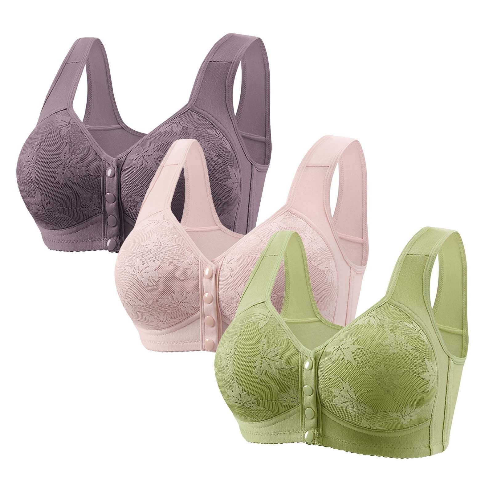 Amvlyk 3PC Front Closure Bra for Women No Underwire Wide Shoulder ...